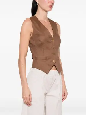 Elisabetta Franchi Linen-blend Button Detailed Vest - Brown