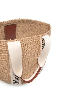 Chloé Woody Large Straw Basket Bag - White