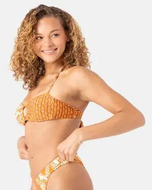 Roxy Printed Ring Bandeau Bikini Top - Rust Multi