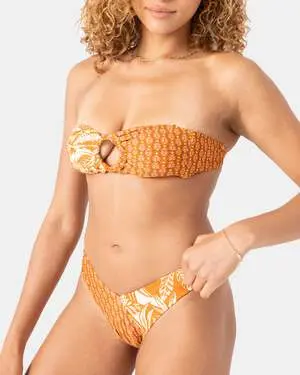 Roxy Printed Ring Bandeau Bikini Top - Rust Multi
