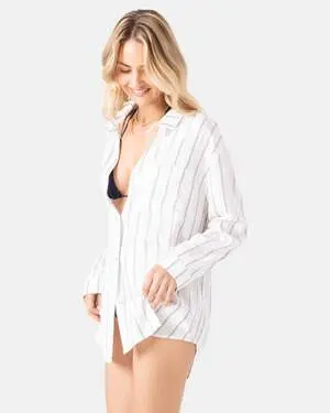 Roxy After Surf Stripe Cover Up Shirt Dress Kaftan