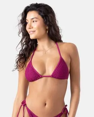 Roxy Crochet Mini Triangle Bikini Top Raspberry