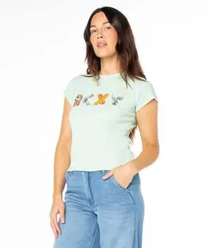 Roxy Patchwork Cotton Rib Baby Tee - Cameo Green Roxy Patchwork