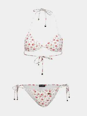 Dolce & Gabbana Rose Print Triangle Bikini - Red