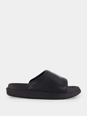 Y3 Logo Leather Slides - Black