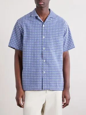 Portuguese Flannel Soul Convertible-collar Printed Cotton Shirt - Blue