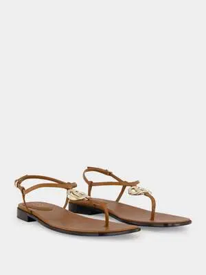 Gucci Leather Flat Thong Sandals With Interlocking G - Brown