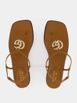 Gucci Leather Flat Thong Sandals With Interlocking G - Brown