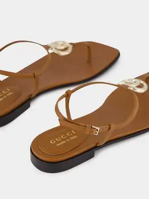 Gucci Leather Flat Thong Sandals With Interlocking G - Brown