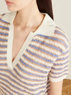Bernadette Ophelia Striped Wool Polo Shirt - Neutrals