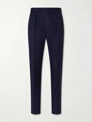 SLOWEAR Tapered Pleated Wool And Linen-blend Trousers