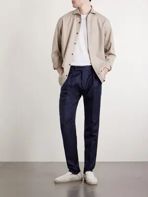 SLOWEAR Tapered Pleated Wool And Linen-blend Trousers