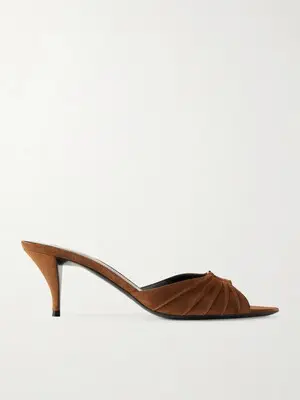 Saint Laurent Babylone Embellished Suede Mules - Brown
