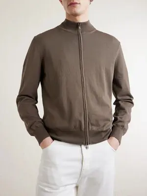 Canali Slim-fit Cotton Zip-up Sweater - Brown