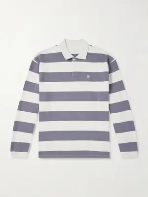 Aimé Leon Dore Striped Cotton-jersey Polo Sweater - Gray