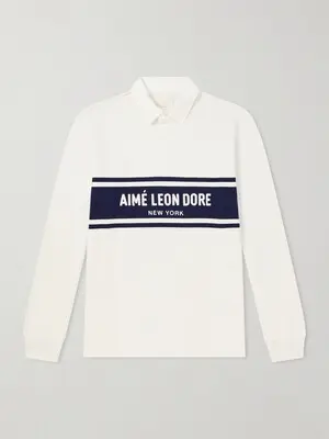 Aimé Leon Dore Logo-embroidered Striped Cotton Polo Sweater - Neutrals