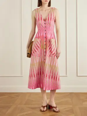 Saloni Zoey Printed Cotton-poplin Midi Dress
