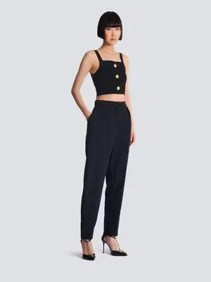 Balmain Knit Bralette Top With Buttons - Black