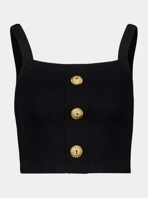Balmain Knit Bralette Top With Buttons - Black