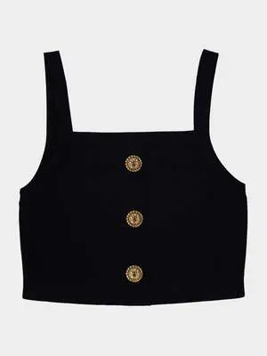 Balmain Knit Bralette Top With Buttons - Black