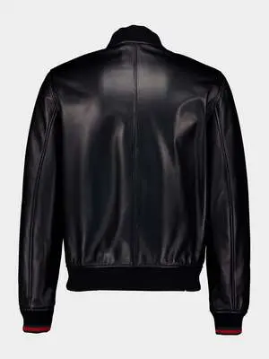 Gucci Leather Bomber Jacket With Web