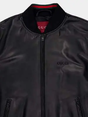 Gucci Leather Bomber Jacket With Web