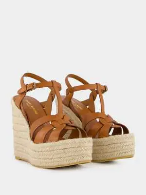 Saint Laurent Tribute Wedge Espadrilles - Brown