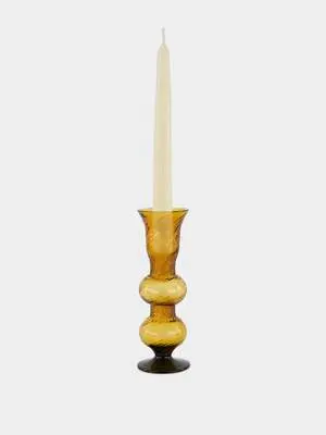 La DoubleJ Amber Murano Glass Bubble Candlestick - Yellow
