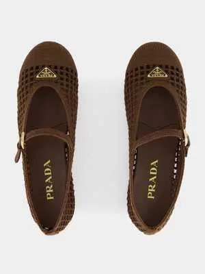 Prada Crochet Ballet Flats - Brown