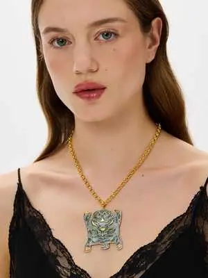 Begum Khan Bengal Crystal Tiger Necklace - Green