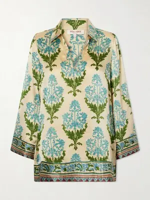 EMPORIO SIRENUSE Jila Three Floral-print Silk-satin Shirt - Green