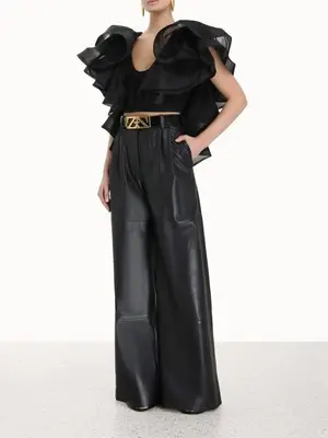 Zimmermann Sensory Oversized Ruffled Frills Bodice - Brown