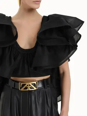 Zimmermann Sensory Oversized Ruffled Frills Bodice - Brown