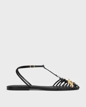 Celine Cage Flat Sandal In Goatskin - Black