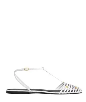 Celine Cage Flat Sandal In Goatskin - White