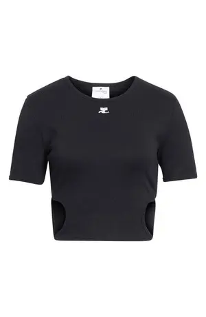 COURREGES Ribbon Cutout Crop Rib T-shirt - Black