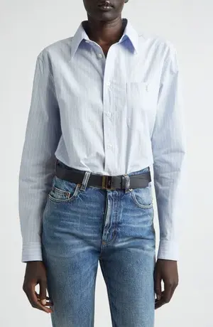 Saint Laurent Classic Striped Button-up Shirt - Bleu/gris