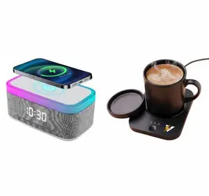 PURSONIC Desk-to-bedside Power & Comfort Bundlesip & Charge 2-in-1 Mug Warmer + 5-in-1 Wireless Charging Alarm Clock Speaker - Multicolor