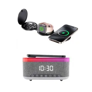 PURSONIC Ultimate 5-in-1 Tech Bundle Folding Wireless Charger & Multi-function Bedside Alarm Clock - Black
