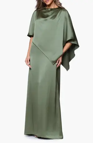 XSCAPE EVENINGS Overlay Detail Satin Gown - Olive