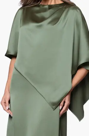 XSCAPE EVENINGS Overlay Detail Satin Gown - Olive