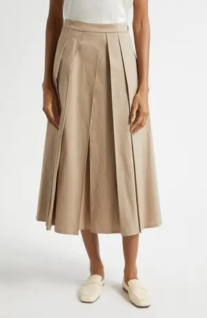 Emporio Armani Dune Pleated Stretch Cotton Poplin Skirt