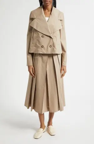 Emporio Armani Dune Pleated Stretch Cotton Poplin Skirt