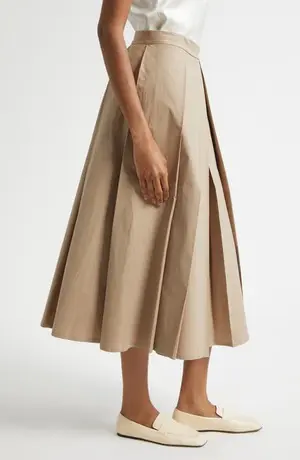 Emporio Armani Dune Pleated Stretch Cotton Poplin Skirt