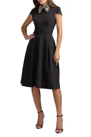 Mac Duggal Crepe Midi Dress With Beading - Black