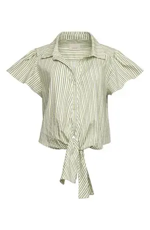 Cinq À Sept Sophie Stripe Flutter Sleeve Maria Shirt - Ivory/lime