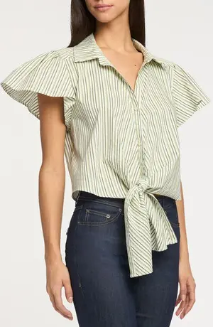 Cinq À Sept Sophie Stripe Flutter Sleeve Maria Shirt - Ivory/lime