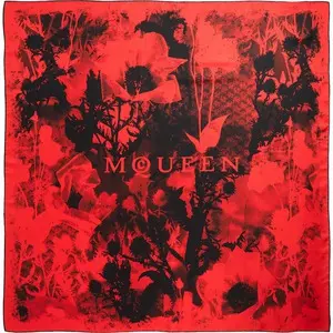 Alexander McQueen Floral Collage Silk Twill Square Scarf - Red/black