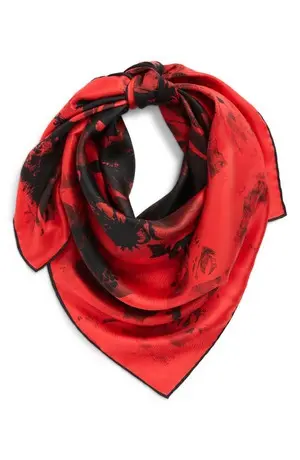 Alexander McQueen Floral Collage Silk Twill Square Scarf