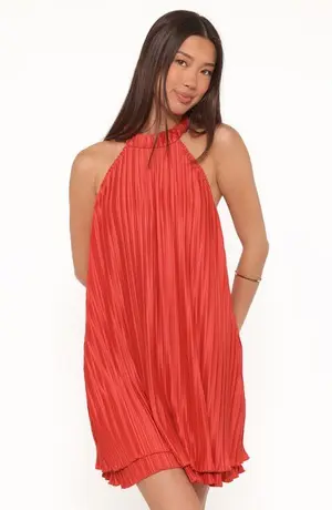 PETAL & PUP Plissé Halter Mini Dress